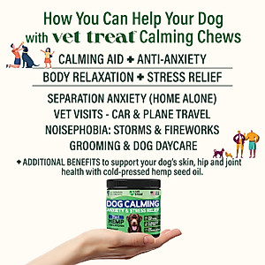 Hemp Calming Chews for Dogs - Dog Anxiety Relief -Made in USA- Hemp Oil + Melatonin Treats - Separation Anxiety, Barking, Travel - Dog Calming Chews - 120 Soft Treats (Chicken)