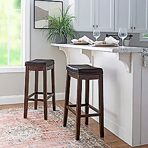 Linon Home Décor Kingston Backless Barstool by Linon, 32" x 18.75" x 13.25", Brown Patch Bar