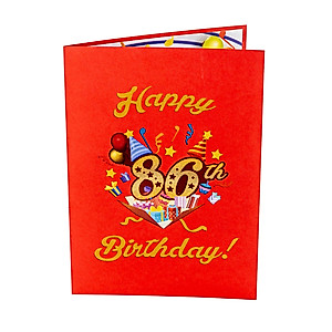 iGifts And Cards Happy 86th Red Birthday 3D Pop Up Greeting Card – Awesome 86 Birthday Card For Woman, Man, Happy Eighty Six Birthday Gift For Mom, Dad, Best Wife, Husband Unique Present, 5" X 7"