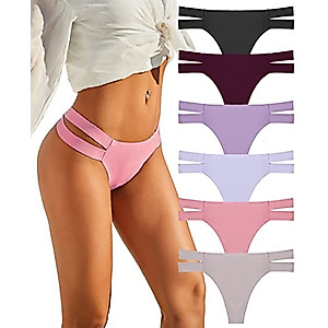 Knowyou 6 Pack Seamless Thongs for Women Sexy No Show Breathable Underwear Stretch Straps T-Back Tangas Panties for Ladies-A-M