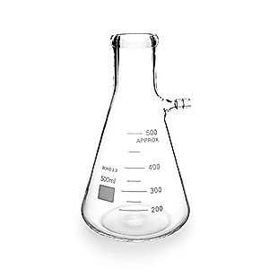 QWORK Filtering Flask with Upper Tubulation, 500ml Heavy Duty Borosilicate Glass Conical Shape Filtering Flask Narrow Mouth and Top Finish with Integral Side Arm, Single