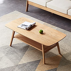 HomSof Center Table Low Table 100% Solid Wood Top Plate Desk Coffee Table,Natural Wood Writing Desk with Storage Shelf 31.5"x19.7"x17.3",Oak