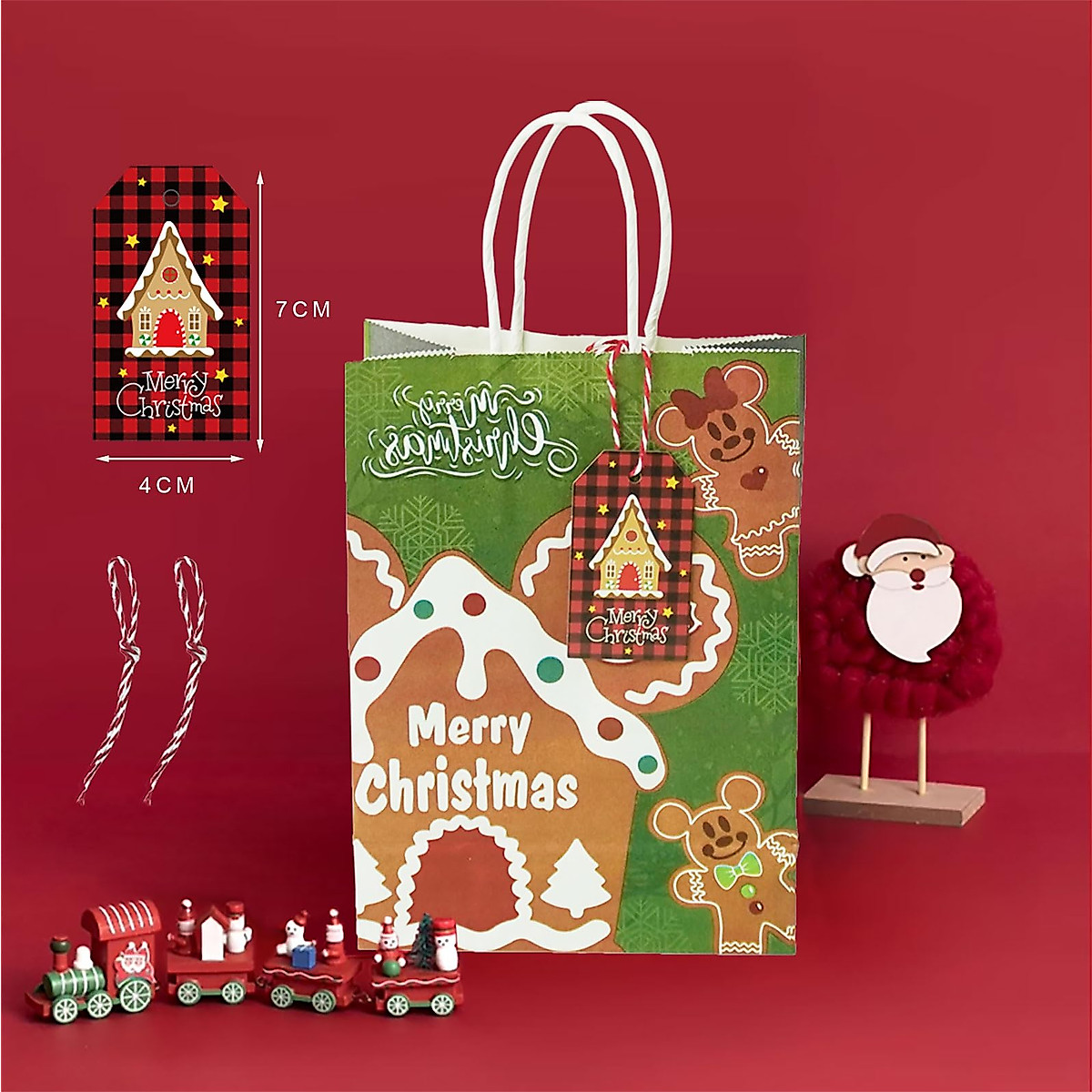 RYMILIE 20 Kraft Christmas Gift Paper Bags Bulk with handles and 20 Count Christmas Gift Tags set for Wrapping Xmas Holiday Presents(8 Small,8 Medium,4 Large)