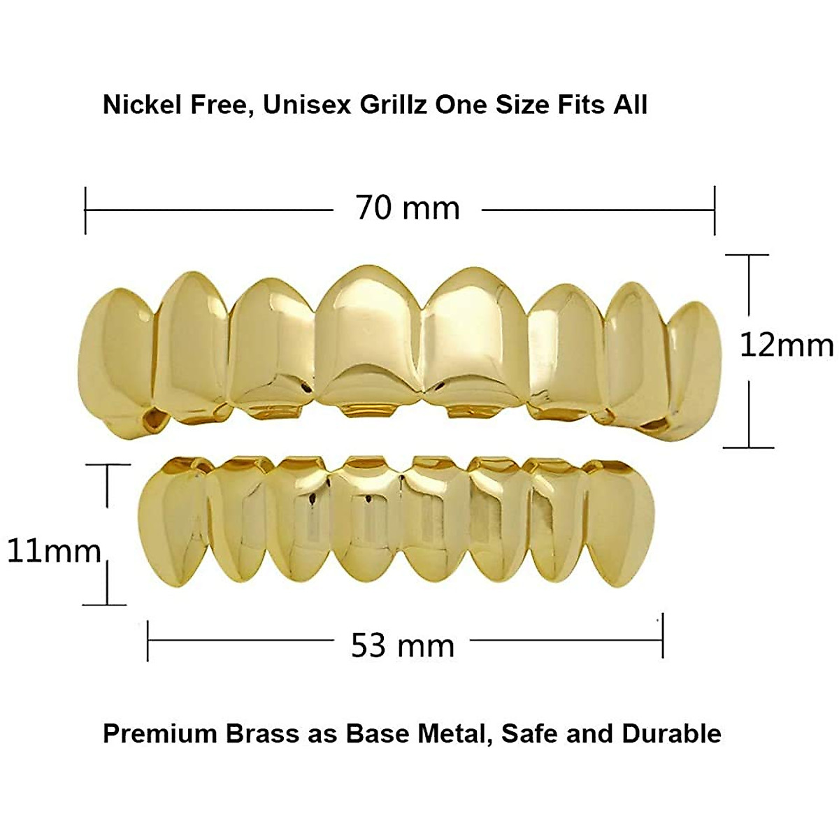 canjoyn 8 Teeth Grillz 18K Gold Top and Bottom Grills Set Shiny Hip Hop Teeth Grillz + Extra Molding Bars