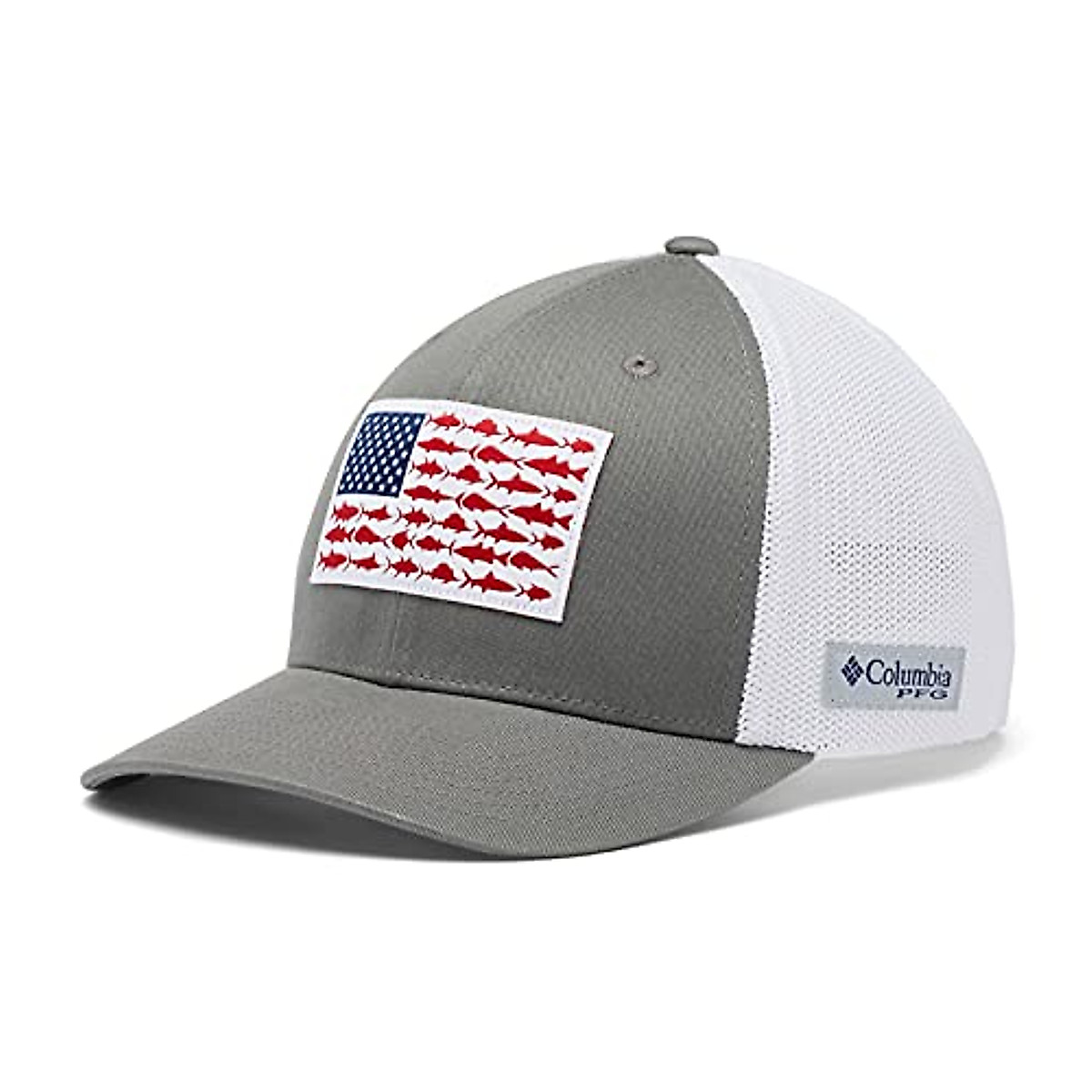 Columbia Unisex PFG Mesh Fish Flag Ball Cap, Titanium/White, S/M