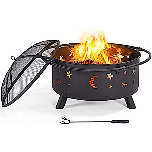 LEAYAN Garden Fire Pit Grill Bowl Grill Barbecue Rack Fire Pit Outdoor Wood Burning Pits for Outdoor Backyard Patio Bonfire Campfire Grill Grate Mesh Spark Screen Poker Waterproof Cover Included