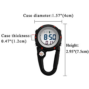 JewelryWe Men Women Black Digital Clip Watch Mini Microlight Watch Backpack Buckle Belt fob Watch for Rock Climbing Doctors Nurses Chefs