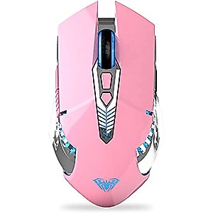 Pink Wireless Mouse, Rechargeable Bluetooth Gaming Mouse Multi Device (3-Mode:BT 5.0/3.0+2.4Ghz) with Side Buttons, RGB LED Backlit, USB Cordless Computer Mice for Laptop/PC/MacBook Pro/iPad (Pink)