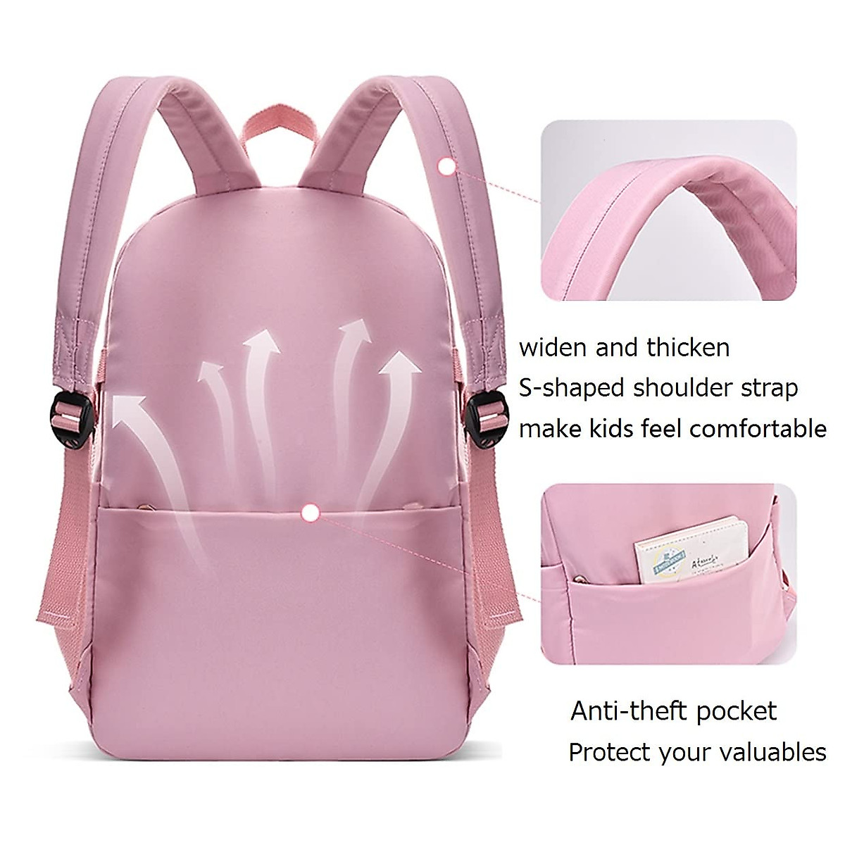 Pink School Bag Backpack for Teen Boys Girls Elementary Middle Bookbag Casual Daypack for Kids