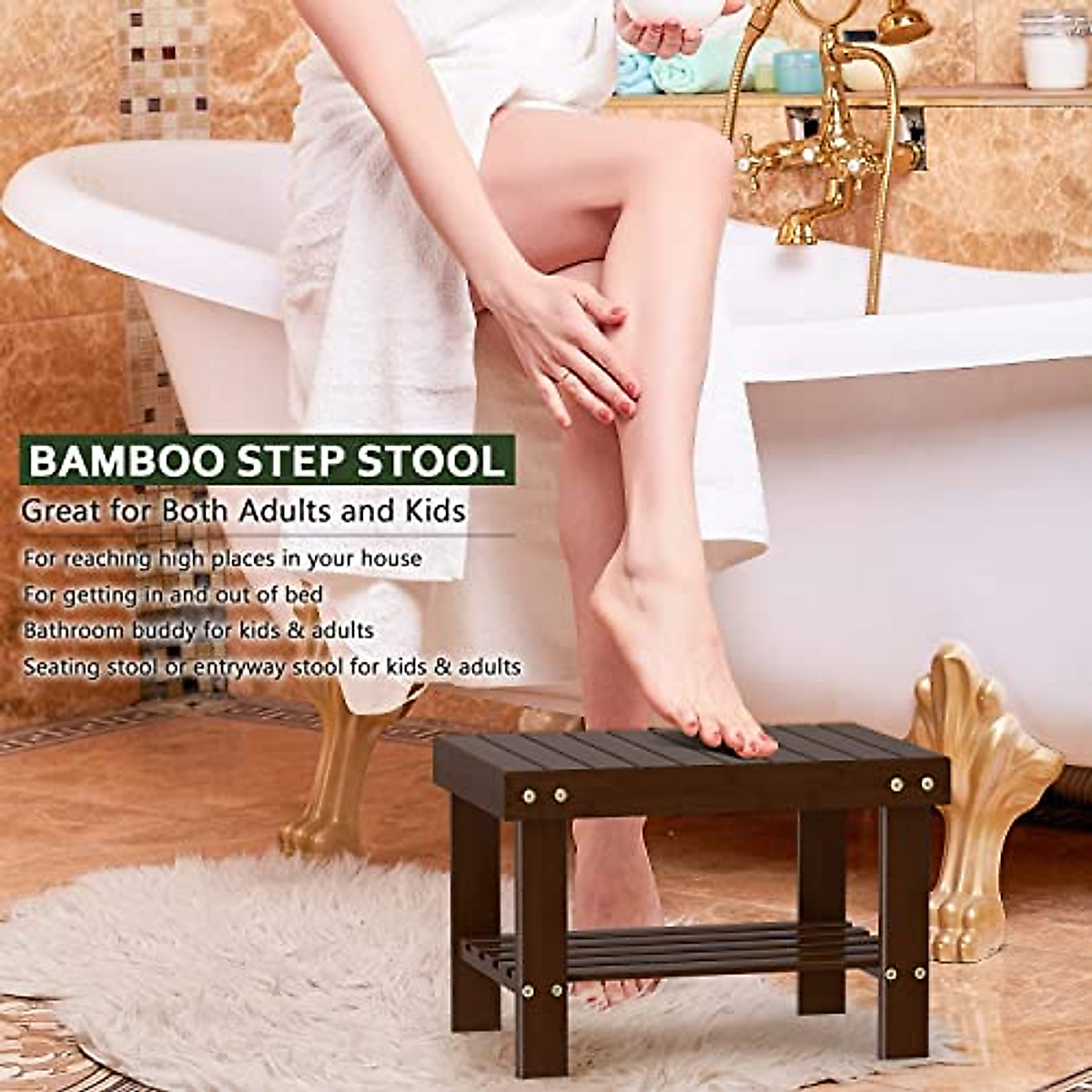 Zhuoyue Wooden Step Stool for Kids Adults Walnut Small Bamboo Wood Shower Foot Rest Stool Shaving Legs for Bathroom Sink Bed Kitchen