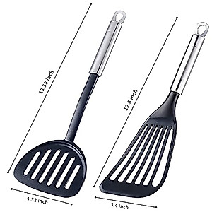 2Pack Nylon Fish Spatula, KSENDALO Slotted Egg Spatula with Stainless Steel Hollow Handle for Frying Flipping, Turning