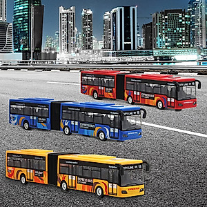 Crelloci City Bus Toy for Kids, Die Cast Alloy Pull Back Vehicles, Metro Articulated Electric Bus with Sounds and Lights, Model Cars Toys Educational Gift for Kids Boys Girls Ages 3+
