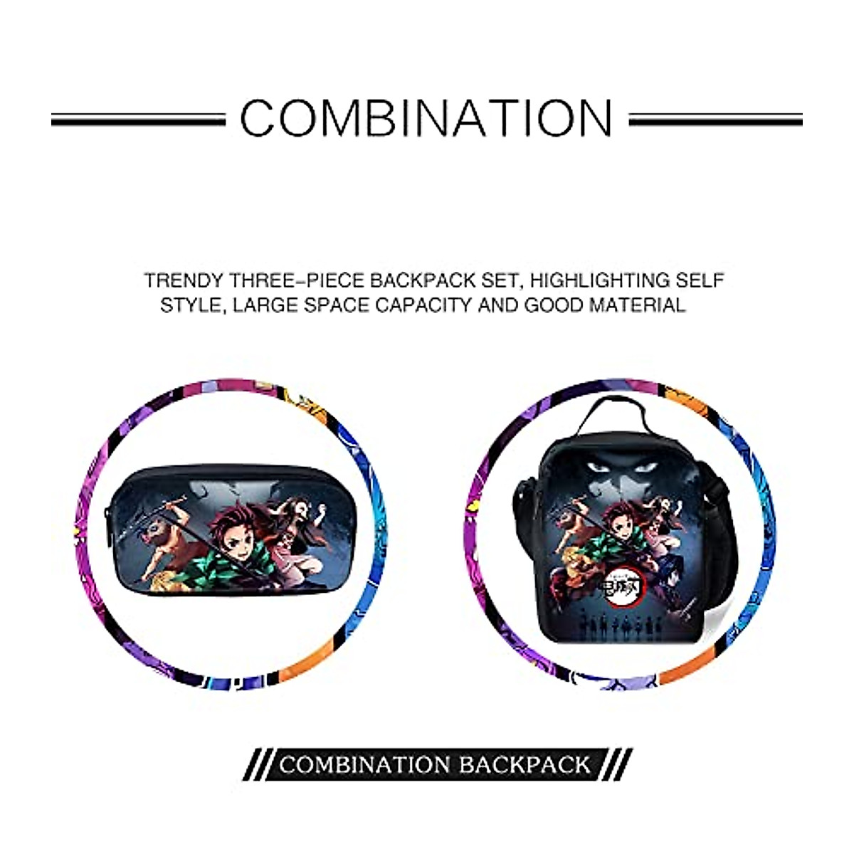 KXQWB School Backpack Travel Backpacks With Lunch Bag Pencil Bag Set 3 pcs Set Novelty Anime Backpack For Boy Girl and Kids C