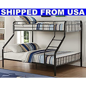 LEEKOUS Upgrade Version Stronger Metal Twin XL Over Queen Bunk Bed, Industrial Style Heavy Duty Thicken Steel Bunk Beds Frame Twin XL Over Queen Size with Ladder, Easier Assembly, Gunmetal
