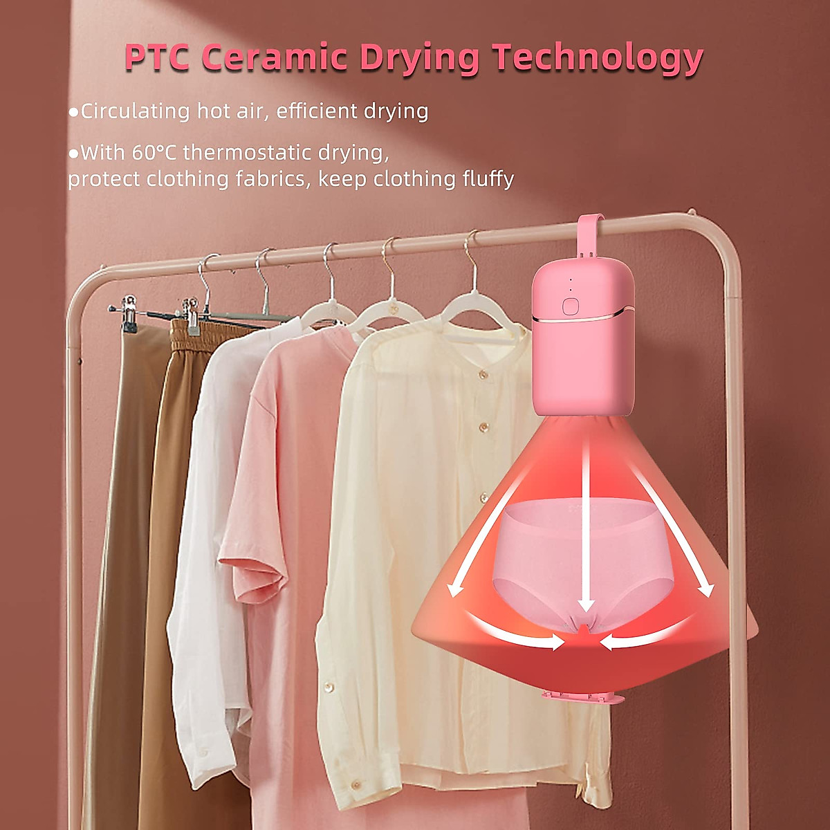 TJ. Portable Clothes Dryer, Mini Clothes Dryer with PTC Drying & UV Function, 180W Portable Dryer for Apartments with 1H/2H Timer for Underwear, Panties, Socks, Swimwear, Baby and Pet Clothes, Pink