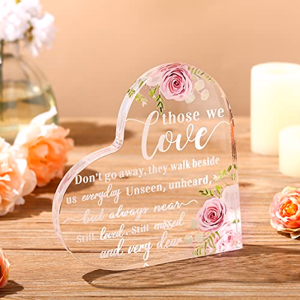Sympathy Gift Bereavement Gift Arylic Heart in Memorial of loved one gifts, Loss of Father, Loss of Mother Condolence Gift for Table Remembrance Decorations（6 x 6 x 0.6 Inch）