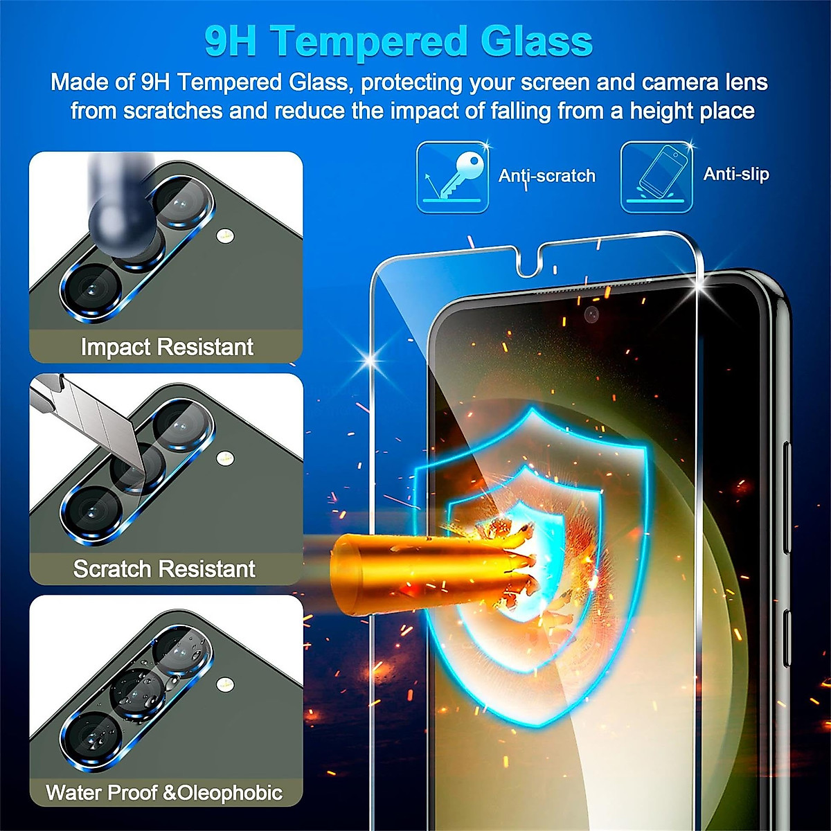 [3+3 Pack] Glass Screen Protector for Samsung Galaxy S23 Plus 5G, 9H Tempered Glass, Ultrasonic Fingerprint Compatible,HD Clear Case Friendly for Galaxy S23 Plus Glass Screen Protector