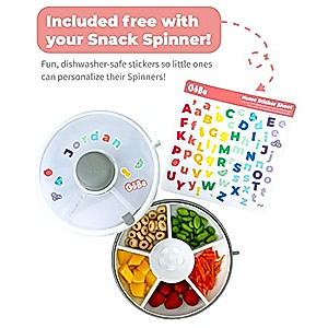GoBe Kids Snack Spinner Bundle with Hand Strap and Sticker Sheet - Reusable Snack Container with 5 Compartment Dispenser and Lid | BPA and PVC Free | Dishwasher Safe | No Spill, Leakproof