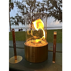 Gold Table top FirePit - Elegant Portable Tabletop Fireplace with Protective Glass & Bioethanol or Alcohol Burner - Perfect for Patio Decor & Housewarming Gifts - Tabletop firepit Indoor & Outdoor.