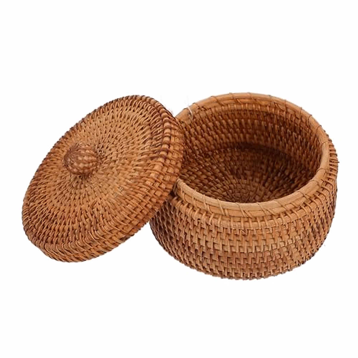 Abaodam Rattan box Small Round Basket Small Wicker Basket with Lid Rattan Storage Basket Box Boho Straw Fruit Snacks Basket for Home Bathroom Shelf Decor