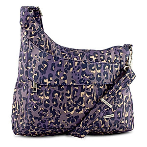 Travelon Anti-Theft Asymmetric RFID Crossbody, Purple Leopard