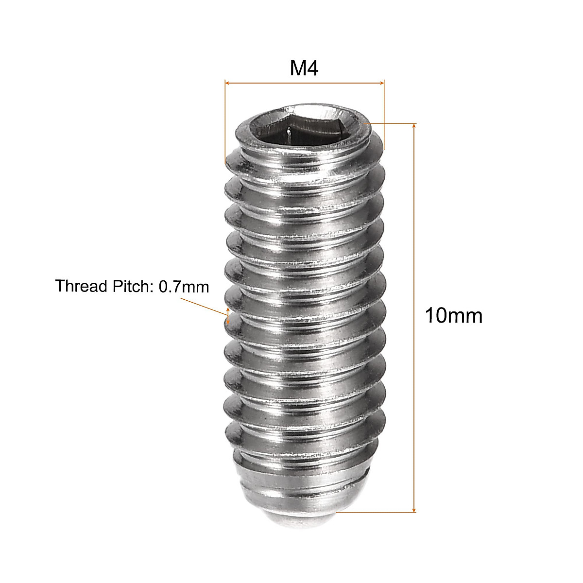 uxcell Ball Point Set Screws, M4 x 10mm 304 Stainless Steel Metric Spring Hex Socket Screw 20pcs