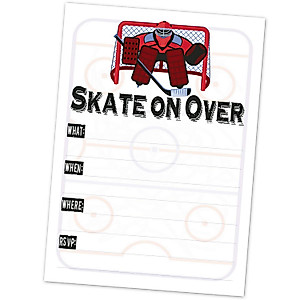 Hockey Birthday Party Invitations for Kids (20 Count with Envelopes) - Fill in the Blank Invites for Ice Hockey Player - Goalie - Winter Sports