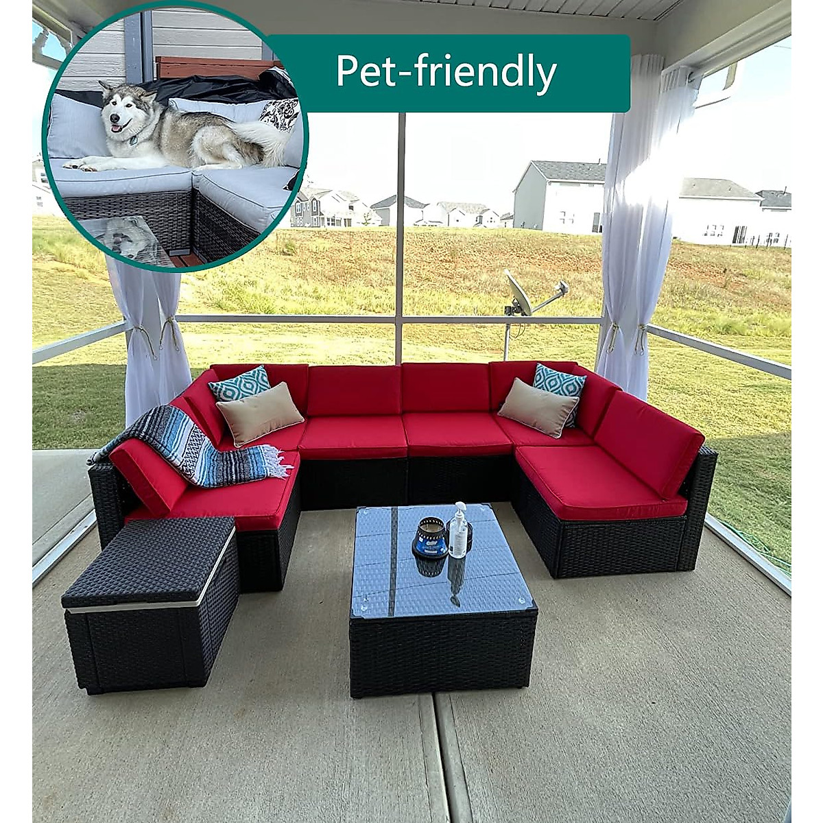 Sqodok Outdoor Cushion Covers 14Pcs Patio Cushion Slipcovers, Replacement Waterproof with Zipper for 6-Seaters Sofa, Outdoor Furniture Cushion Slipcovers Set Seat and Back, Covers Only, Dark Red