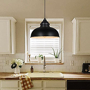 KARMIQI 12 inch Pendant Lights Black Pendant Light Fixtures Industrial Vintage Hanging Lamp, Adjustable Barn Pendant Lights Kitchen Island Stair Hallway Dining Room