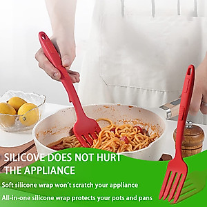 4 PCS Silicone Serving Spoons for Cooking Plastic Spoons Fork Silicone Slotted Spoons Nonstick Large Mixing Spoon Heat Resistant Cooking Utensils for Kitchen Cooking Bake Stir Draining Tool