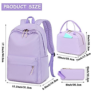 Bluboon School Backpack Set Girls Womens Laptop Bookbag Casual Daypack Fits 15 inch Laptop with Lunch Tote Bag and Pencil Bag(Purple-3 set)