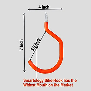 SMARTOLOGY Extra-Large Bike Hook, Rubber Coated Bicycle Hanger, Heavy-Duty Screw in Ceiling Hooks for Garage Wall and Shed, 4 Pack Oversize Tool Holder