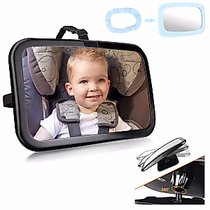 FACIACC Baby Car Mirrors for Back Seat, 360° Rotation Rear View Car Seat Mirror Safety Shatterproof Infant Rear Facing Mirror, Easy Assembled (Black+Blue)