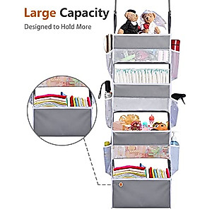 ULG 1-Pack Over Door Organizer with 5 Large Pockets 10 Mesh Side Pockets, 44 lbs Weight Capacity Hanging Storage Organizer with Clear Window for Bedroom Nursery, Kids Toys, Shoes, Diapers, Dark Grey