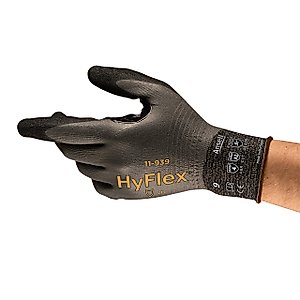 HyFlex 11-939 Cut/Oil Repellent Gloves - Light Weight, Fully Coated, Grip, Size Medium (pack of 12)