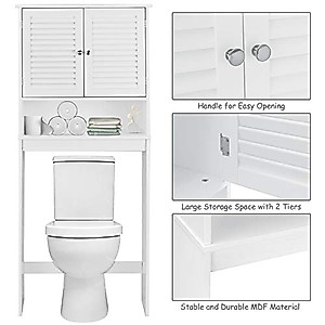 Giantex Over-The-Toilet Storage Cabinet, Freestanding Toilet Rack with 2-Door Cabinet, Adjustable Shelf, Bathroom Space Saver, Storage Organizer for Bathroom, Washroom, Laundry Room, White