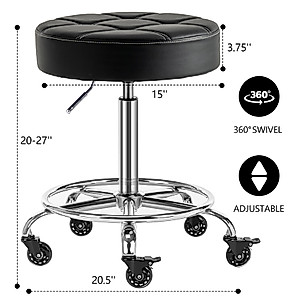 CoVibrant Lockable Rolling Stool Adjustable Swivel Stool with Noiseless Rubber Wheels and Foot Rest for Kitchen Medical Esthetician Studio