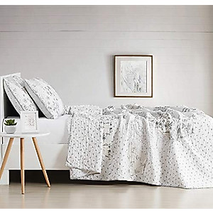 Cottage Classics Kamala Floral Cotton Pieced Quilt Set, King, Grey/Cream