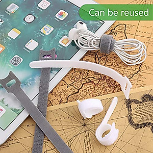 PASOW 60pcs Fastening Microfiber Cloth Cable Ties Wire Management (6/7/8 Inch, White)