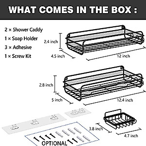 RelaxScene Shower Caddy Shelf - Self Adhesive 3-Pack Bathroom Shower Organizer Suction Storage with Soap Holder Shower Shampoo Holder Shelves Rack for Inside Shower Black