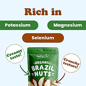 Food to Live - Organic Brazil Nuts, 8 Ounces – Non-GMO, Raw, Whole, No Shell, Unsalted, Kosher, Vegan, Keto, Paleo Friendly, Bulk, Rich in Selenium