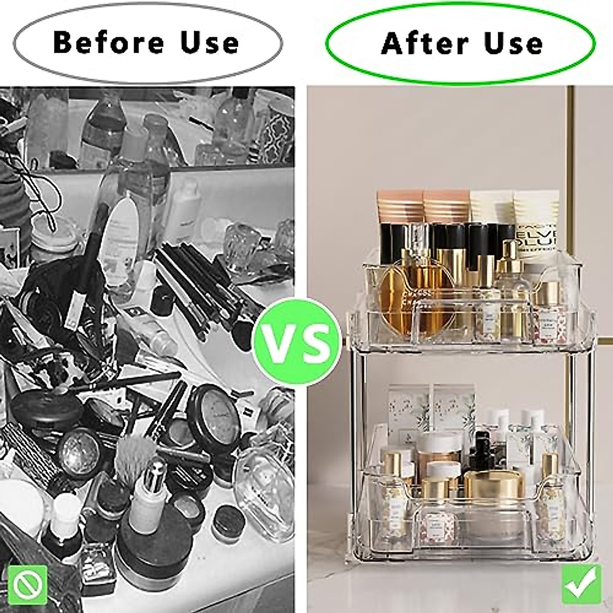 Lovelyduo 2 Tier Clear Dividers Organizer, MultiUse Slide-Out Storage Container, Kitchen, Pantry, Medicine Cabinet Storage Bins, Bathroom, Vanity Makeup, Under Sink Organizing