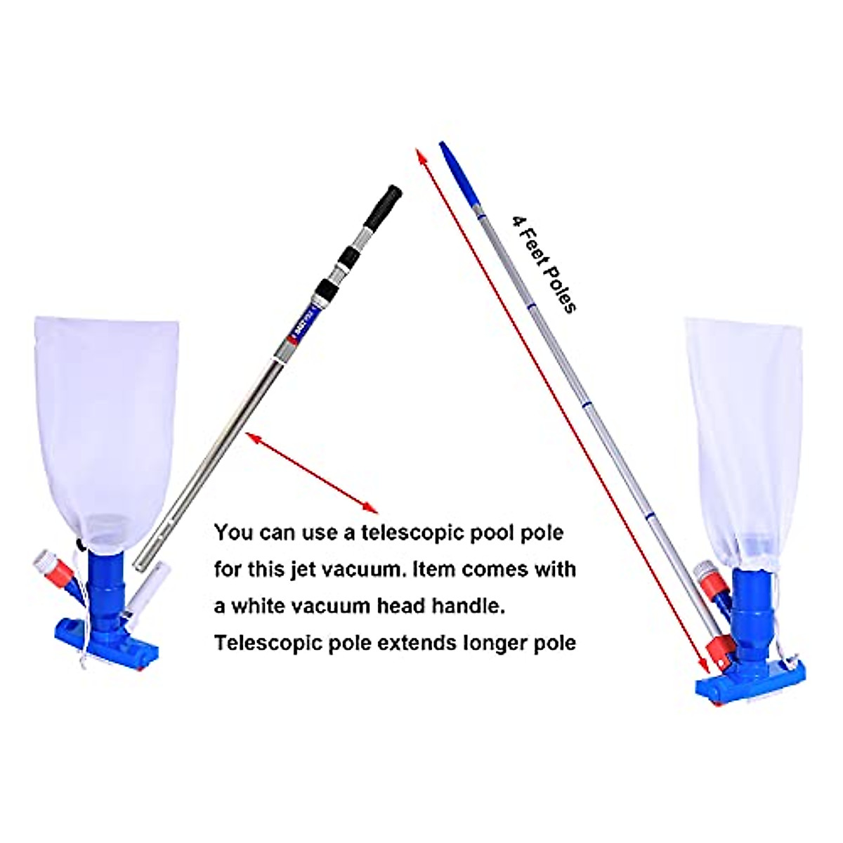 PoolSupplyTown Pool Spa Jet Vacuum Cleaner w/ Brush & 48-inch Poles, Ideal for Frame Aboveground/Inflatable Pool, Spa, Hot Tub, Pond, Fountain Vacuuming, No Electric Power Needed, Use Water Pressure From Garden Hose to Vacuum (Optional, A Telescopic Pool