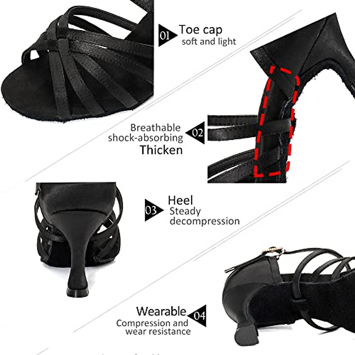 DKZSYIM Women's Satin Latin Dance Shoes Professional Ballroom Salsa Practice Performance Dancing Shoes,2324-Black-7.5,US 7