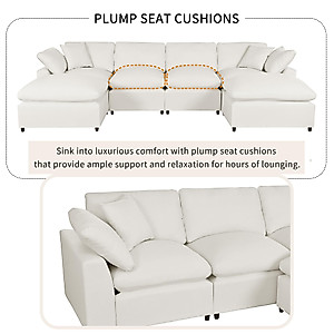 Tmsan Oversized Modular Sectional Sofa, 134.4" U Shaped Couch with Movable Ottoman, Large 6 Seater Corner Sofa for Living Room, Spacious Space, Beige Polyester