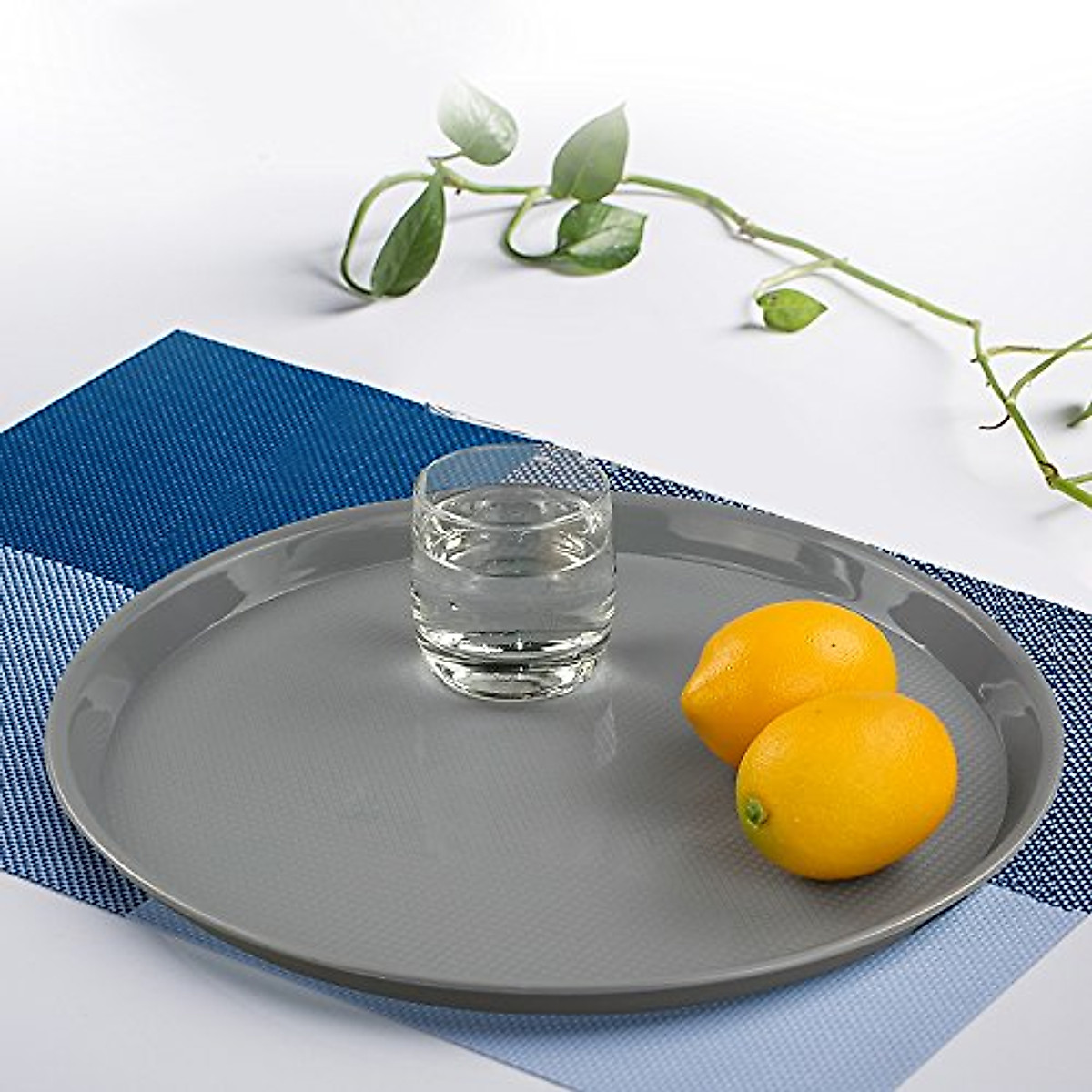 Wekioger Plastic Round Serving Tray, 13.5-Inch, Set of 3 (White, Black, Grey)