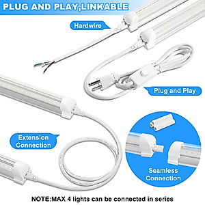 Phiwicsh 8FT LED Shop Light 10 Pack, Hanging/Surface Mount 6000K/White Light LED Tube Light, Plug & Play 72W 11520LM Super Bright High Output T8 LED Ceiling Lighting, Linkable Shop Lights for Garage