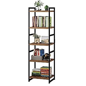 5 Tier Shelf Organizer, Open Display Storage Bookshelf Corner Plant Flower Stand for Home Office, Rustic Brown