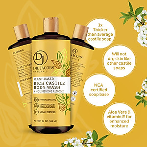 DR.JACOBS NATURALS Dr. Jacobs Naturals Pure Castile Liquid Soap - Natural Face and Body Wash, Almond Honey 32 oz.