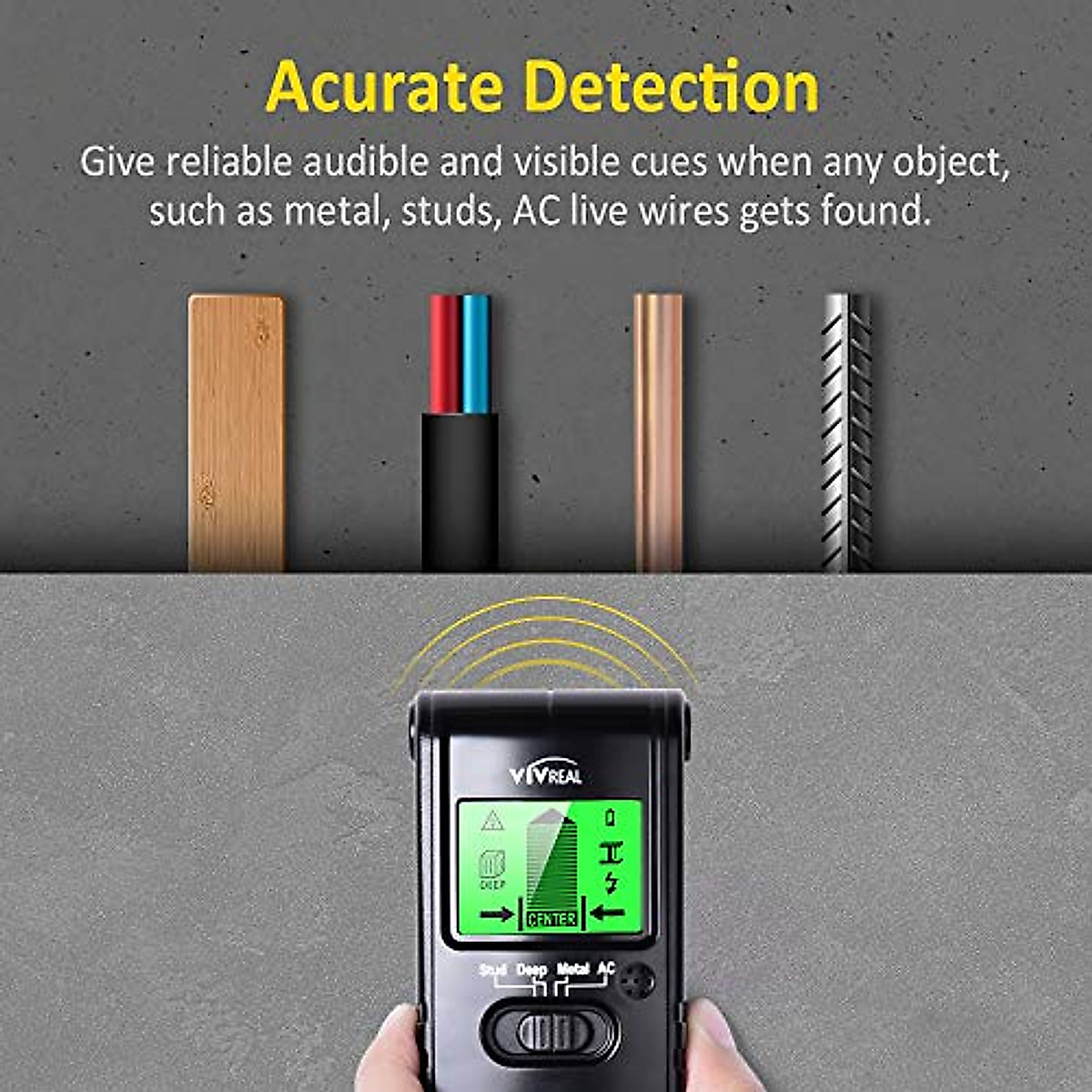 Stud Finder Wall Scanner - 4 in 1 Electric Wood Detector, Sensor Wall Scanner with LCD Display, Beam Finder Center Finding & Sound Warning for Wood AC Wire Metal Studs Detection (Black)